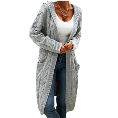 Women's Elegant Hooded Long Sleeve Sweater Cardigan Loose