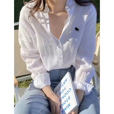 L 73420 Embroidered linen loose sun shirt 刺绣亚麻宽松防晒衬