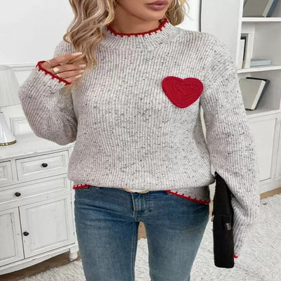 Women's Heart Print Drop Shoulder Sweater Casual Long