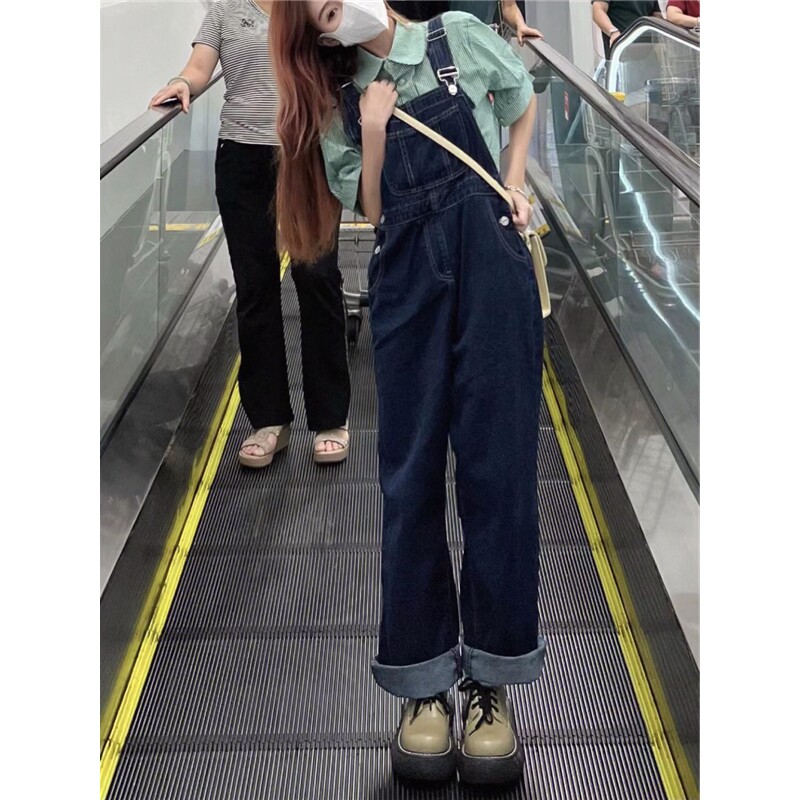 盐系减龄牛仔背带裤女春秋可爱大码胖mm显瘦高腰阔腿小个子连体裤