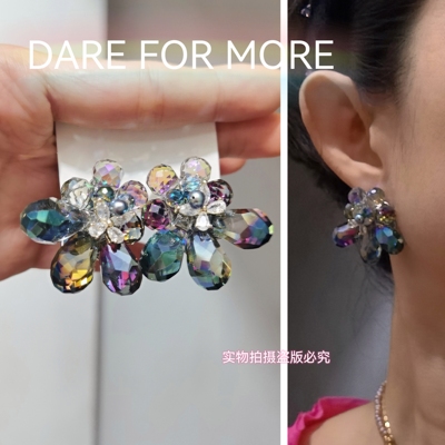 凝露璀璨工艺水晶露珠手工编织耳环耳钉高耳饰 925银针