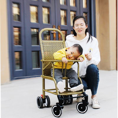 竹藤推车夏季婴儿仿藤椅推车轻便竹编推车小孩儿童竹子四轮小推车