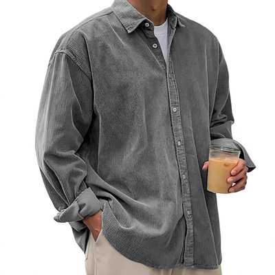 2026Men's casual corduroy long sleeved shirt男灯芯绒长袖衬衫