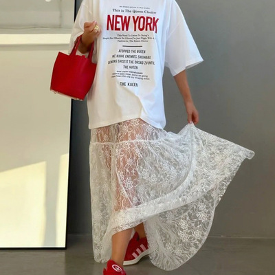 2026 Ladies' loose lace jacquard skirt春夏宽松蕾丝提花半身裙
