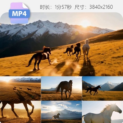 高清马年雪山高原马群奔跑黑马白马奔驰2026马年大气震撼视频素材