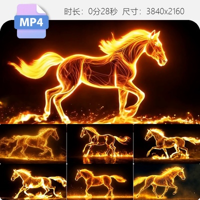 高清火焰马粒子三维马奔跑空间速度3d千军万马万马奔腾视频素材