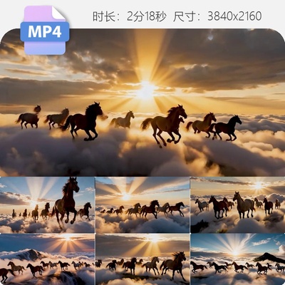 高清万马奔腾云海日出天马行空壮阔唯美动态自然景观视频素材