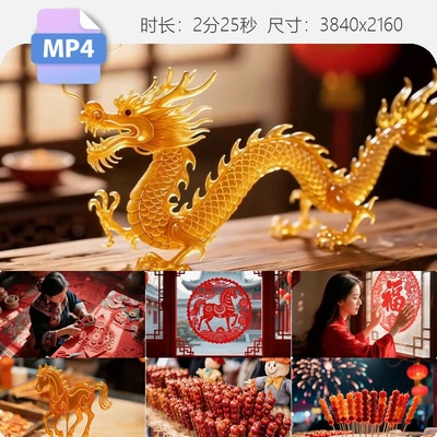 高清糖画剪纸冰糖葫芦戏曲春节庙会非遗传统年味文化民俗视频素材