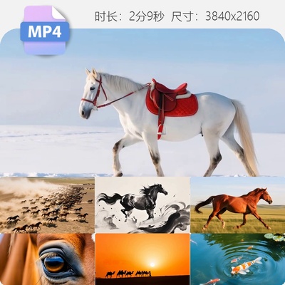 高清马年春节生肖奔马国风民俗非遗贺岁万马奔腾骏马视频素材