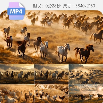高清万马奔腾骏马飞奔群马驰骋草原拼搏奋斗励志力量视频素材
