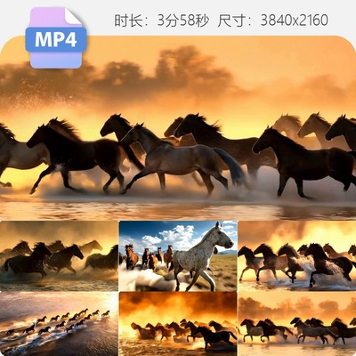 高清特斯河之赞LED大屏万原创马奔腾踏浪舞台背景视频素材