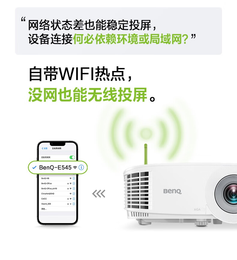 明基E545高亮智能办公投影仪手机投屏U盘直读E540升级benq投影机(4000流明 支持侧投 E540升级款)