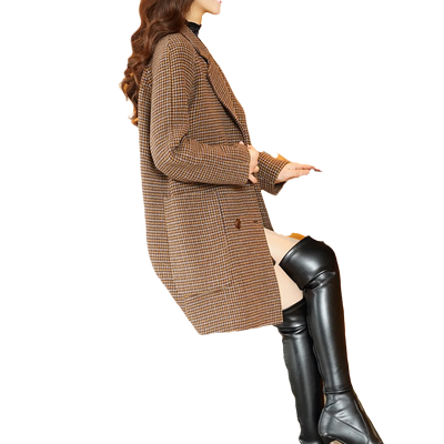 迪芬璐嘉羊毛双面呢千鸟格大衣女