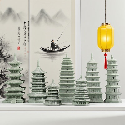 新中式青砂石仿真历史古塔摆件