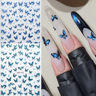 猫眼闪蝶美甲贴纸小蓝蝶仙气蝴蝶