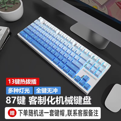 R87机械键盘电竞游戏有线RGB客制化13键插拔茶轴电脑K黄87键