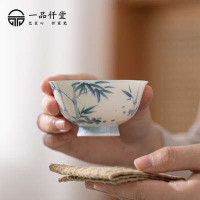 羊脂玉手绘茶杯单个陶瓷主人杯