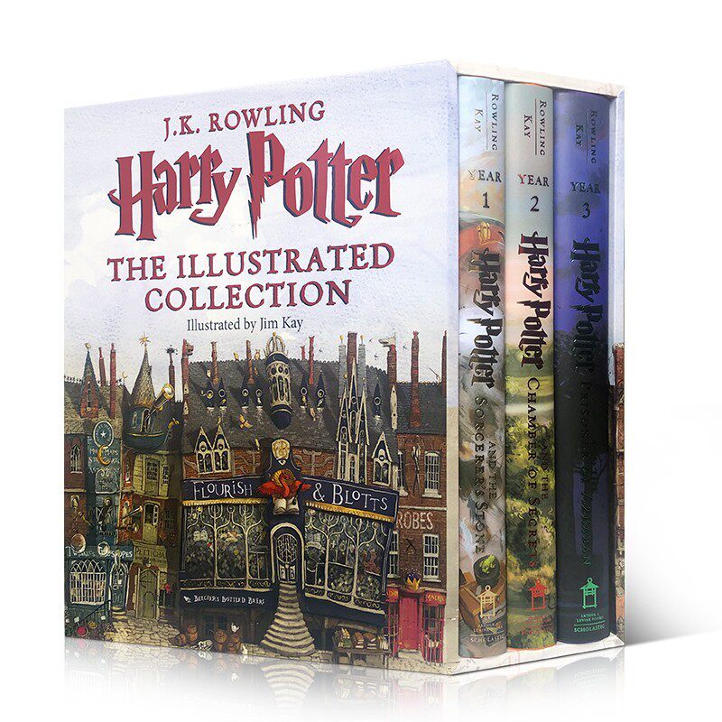 哈利波特3册彩图精装典藏版英文原版Harry Potter Illustrated Collection儿童英语阅读桥梁故事小说书籍魔法石密室 ...