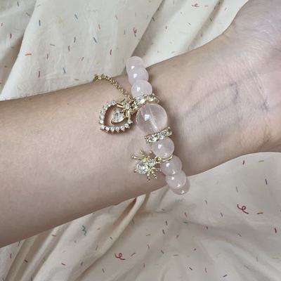 现货多面体原创天然粉水晶手链手串桃花运招桃花