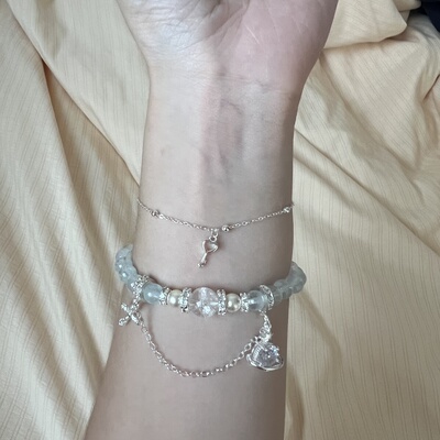 多面体原创 天然海蓝宝手链手串爱心钥匙爱心吊坠海蓝宝手链手串