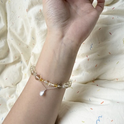 多面体猫猫 s925银天然黄水晶巴西柠檬黄手链手串女可爱生日礼物