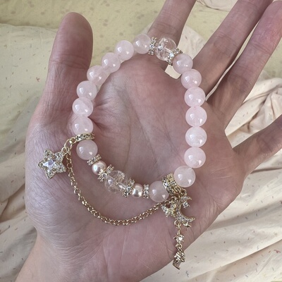 现货多面体原创天然粉水晶手链手串桃花运招桃花