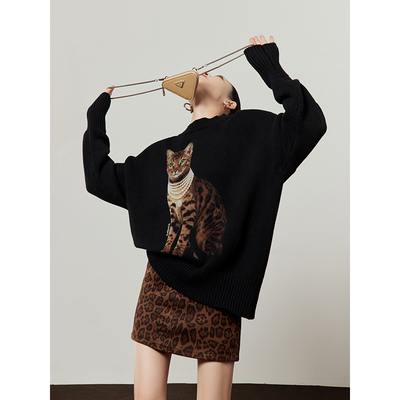 黑色毛衣女休闲风针织上衣