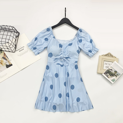 清新波点游泳衣女连体裙式