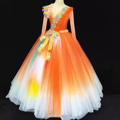 新款开场舞大摆裙演出服女大气纱裙大型歌伴舞蓬蓬裙现代舞蹈服装