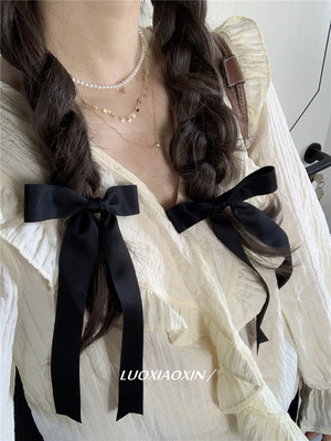 简约少女黑色丝带蝴蝶结发饰发夹