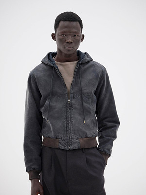 秋冬新款件染猎鸭帆布拉链帽衫