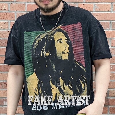 盗版艺术家 BOB MARLEY雷鬼教父280g重磅水洗炒色纯棉短袖T恤