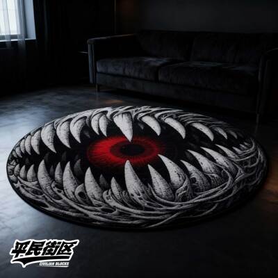 定制暗黑朋克撒旦摇滚金属克苏鲁腐蚀哥特复古花体字匪帮圆形地毯