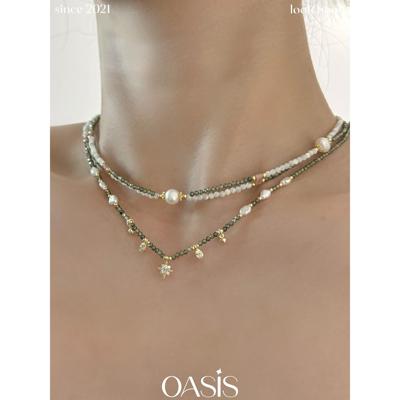 OASIS 彩色串珠天然淡水珍珠项链女锆石小众叠戴设计感轻奢颈链