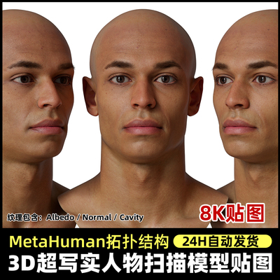 Metahuman拓扑人头扫描贴图 超写实扫描头部脸部3DScan store