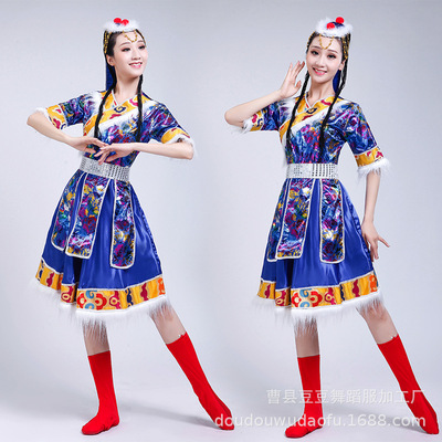 新款藏族水袖舞蹈演出服装女卓玛