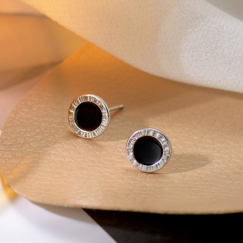 925纯银耳钉女2021年新款潮黑色圆圈耳环ins冷淡风小众酷帅男耳饰_虎窝淘