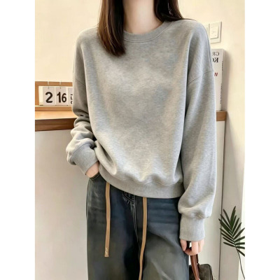 即墨正品纯棉卫衣女秋冬韩系慵懒风加绒松弛感宽松加厚内搭上衣女