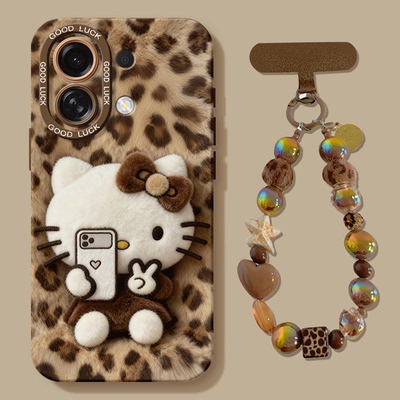 适用oppok13turbo手机壳k13turbopro新款k12s手链oppok10硅胶k12plus挂绳k11x全包k9防摔豹纹KT猫咪女保护套