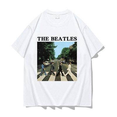 The Beatles披头士乐队过马路abbey road 艾比大街短袖T恤衣服装