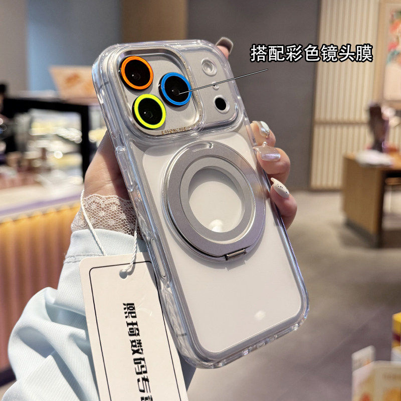 磁吸支点壳适用iphone17Promax手机壳新款橙色带支架苹果16Pro手机套高级透明散热15Max保护壳金属ip1413外壳