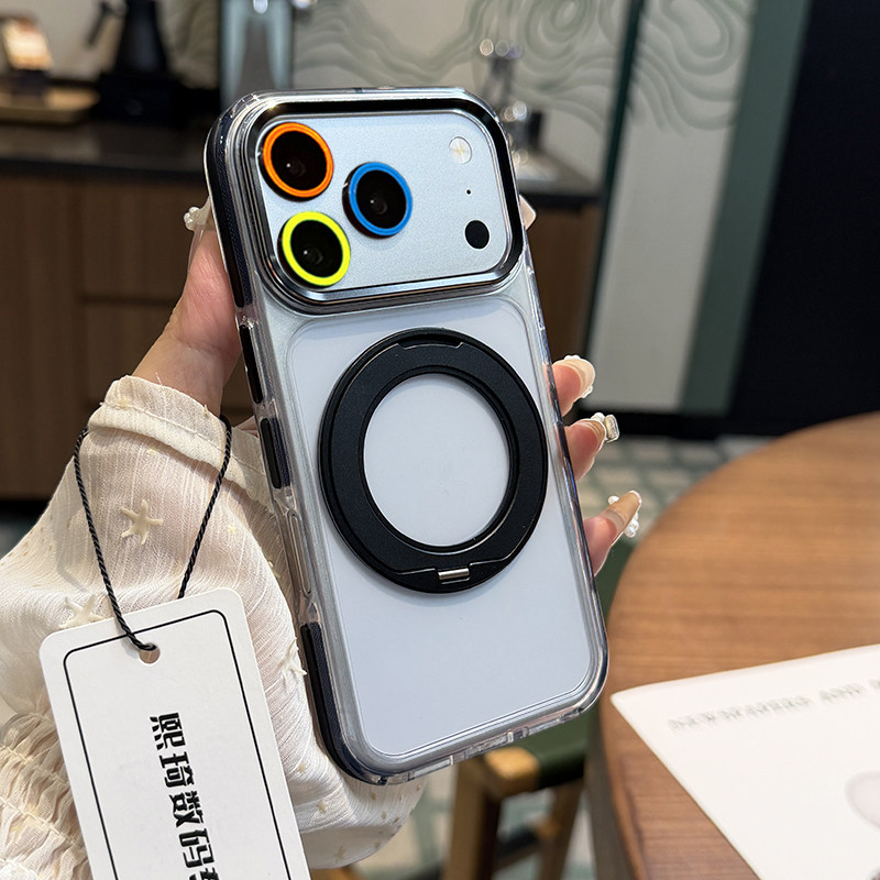 适用苹果17Promax手机壳带旋转磁吸支架iphone16Pro手机套透明防滑简约男士15PM保护壳厚边撞色14超好看外壳