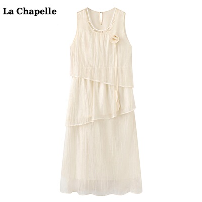 拉夏贝尔/La Chapelle韩版花朵无袖连衣裙女夏季中长款a字背心裙