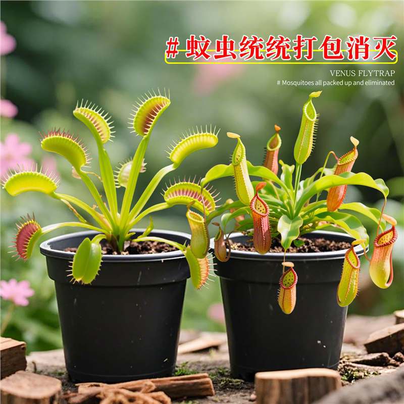 捕蝇草植物盆栽猪笼草驱蚊绿植物捕虫趣味食虫草懒人好养室内桌面