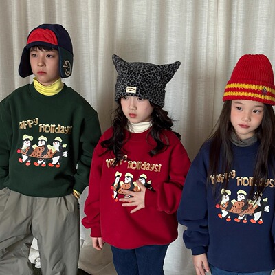 YR原创插画立体企鹅环保印花＋夜光拉浆加绒自发热保暖卫衣