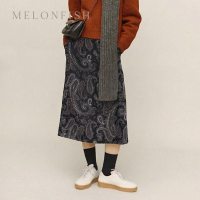 MELONFISH进口灯芯绒腰果花半裙