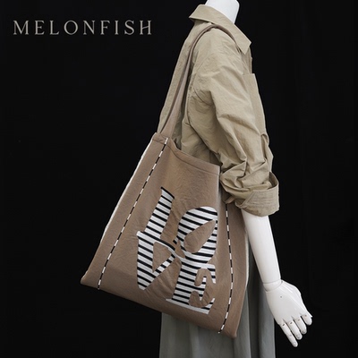 MELONFISH原创设计皮质刺绣托特