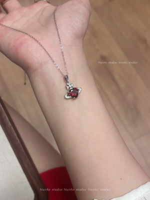 Nicole「红色星球」石榴石水晶吊坠满钻项链高级轻奢锁骨链礼物饰