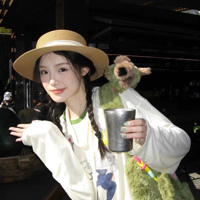 RX UVCUT法式遮阳草帽女士夏季新款平檐编织帽海边沙滩度假防晒帽