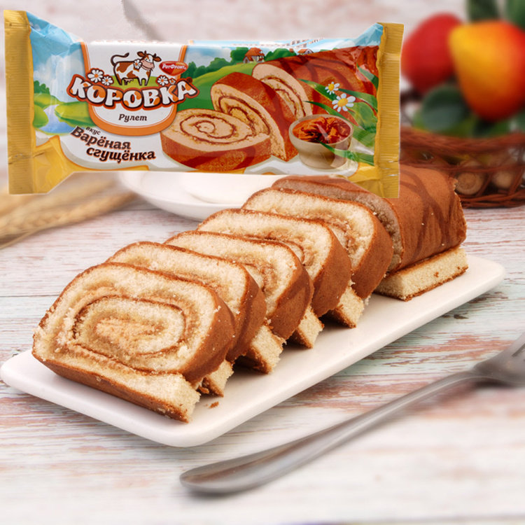 俄罗斯进口kopobka炼乳味蛋糕卷西式糕点面包早餐甜点零食品200g_虎窝淘